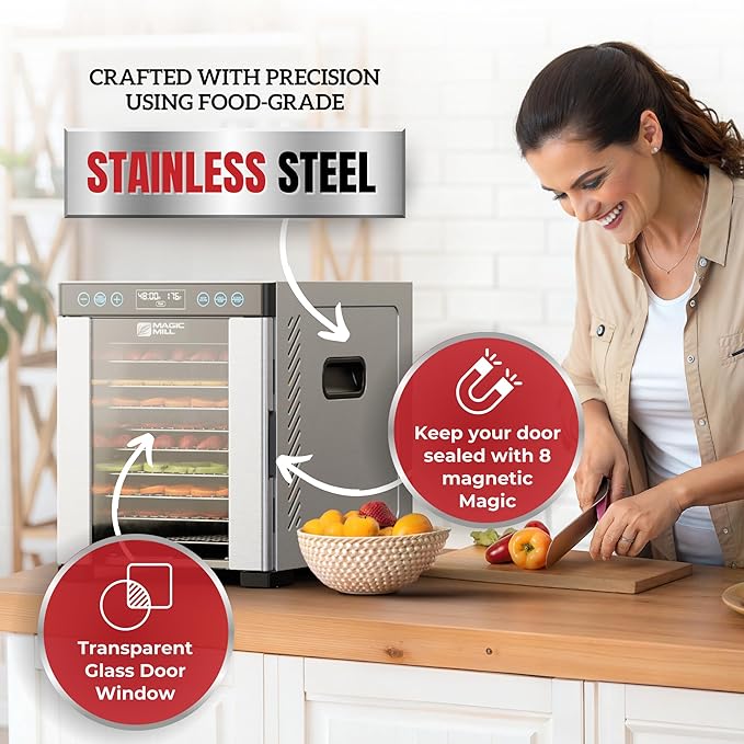Magic Mill Pro Food Dehydrator Machine | 10 Stainless Steel Trays | Dr ...