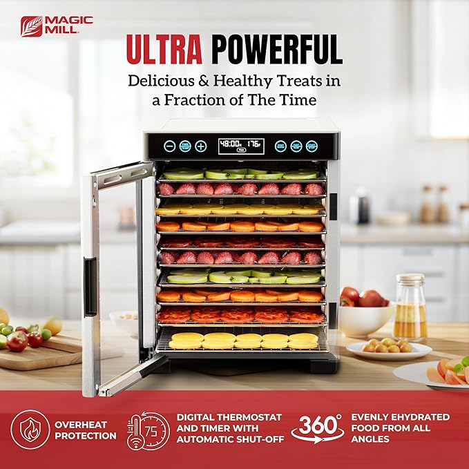 Magic Mill Pro Food Dehydrator Machine | 10 Stainless Steel Trays | Dr ...