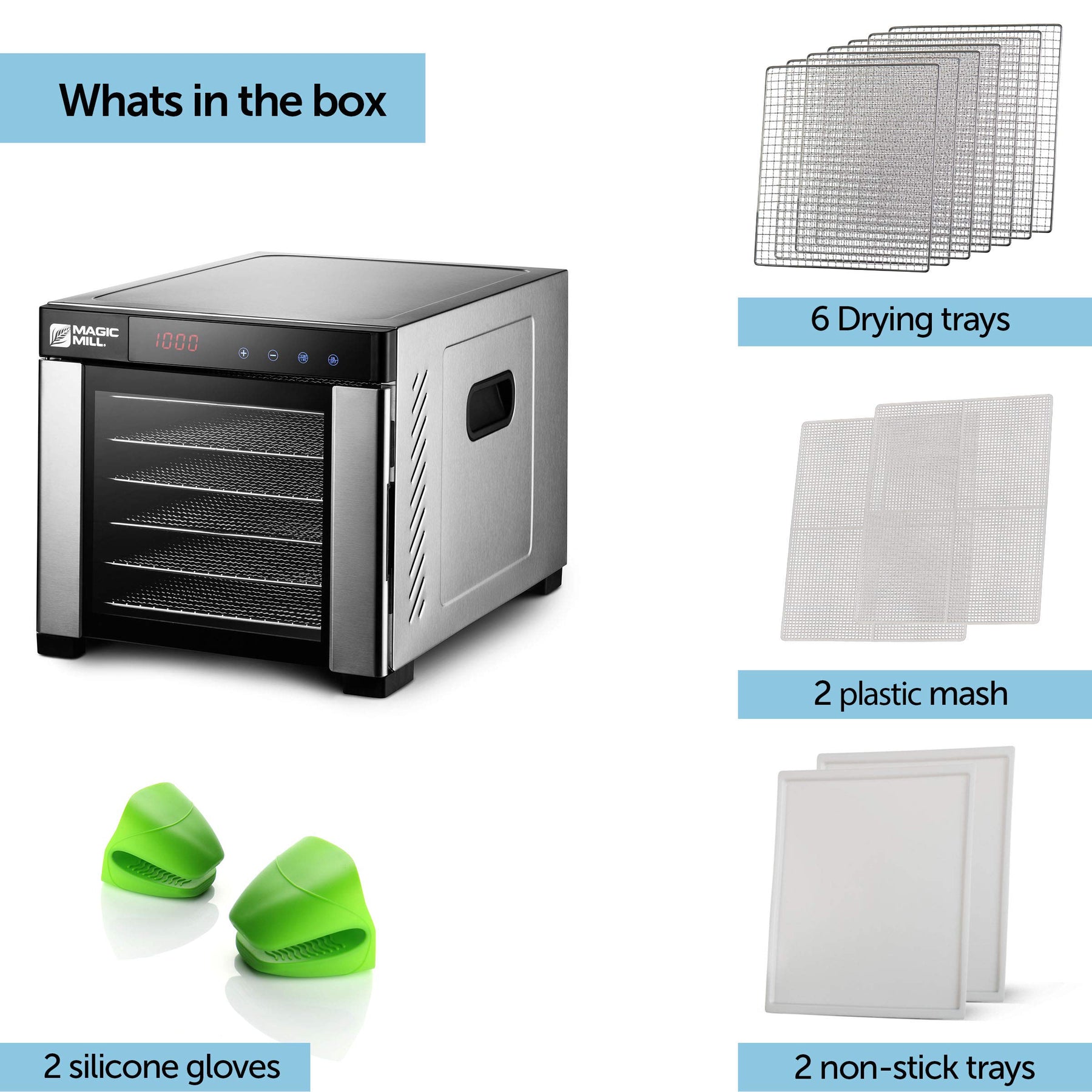 Magic Mill Food Dehydrator Machine, 6 Stainless Steel Trays MFD-6060 ...